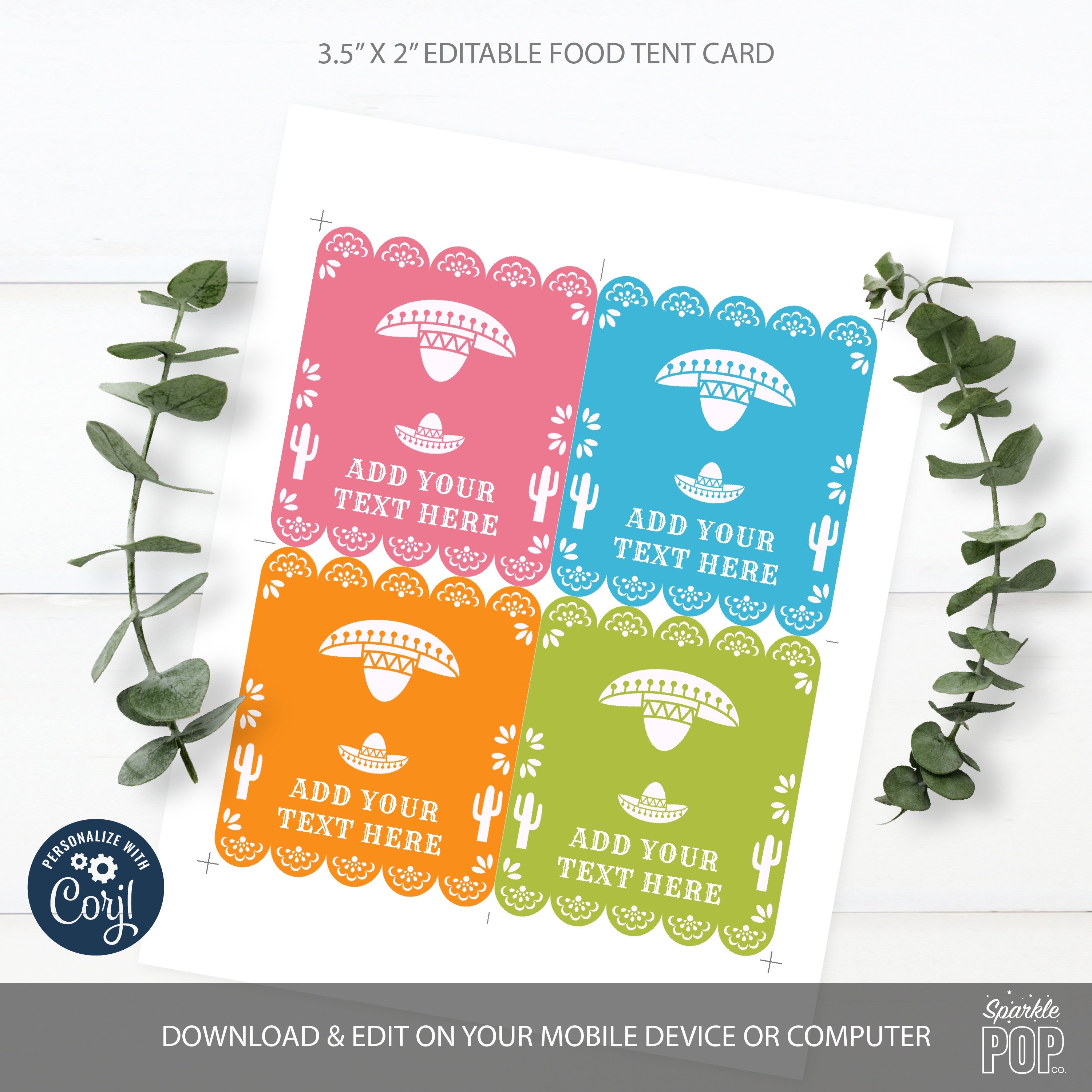Editable Fiesta Food Labels Picado Party Tent Card Sombrero Cactus ...