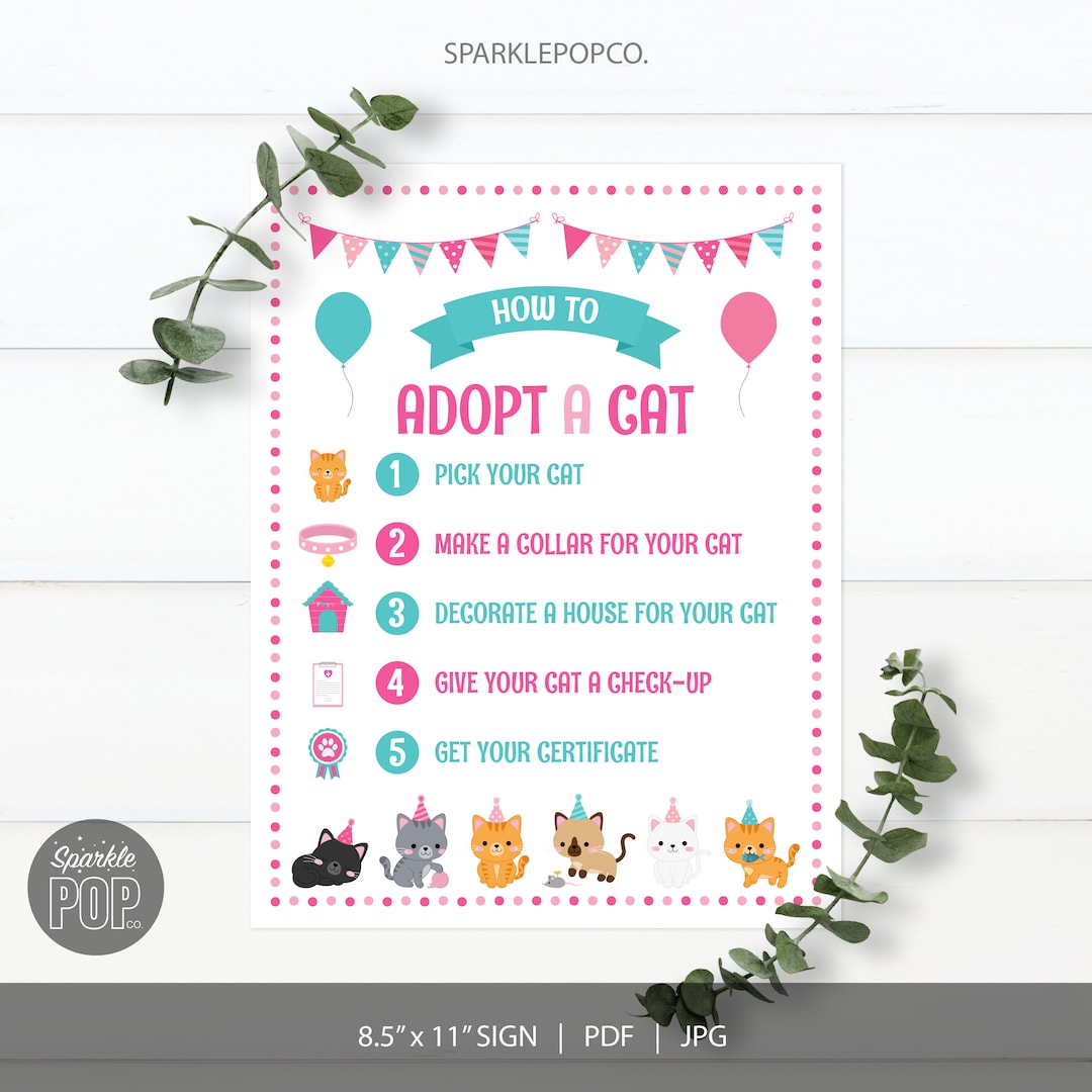 Cat Adoption Party Adopt a Cat Kitten Kitty Birthday Printable Signs ...