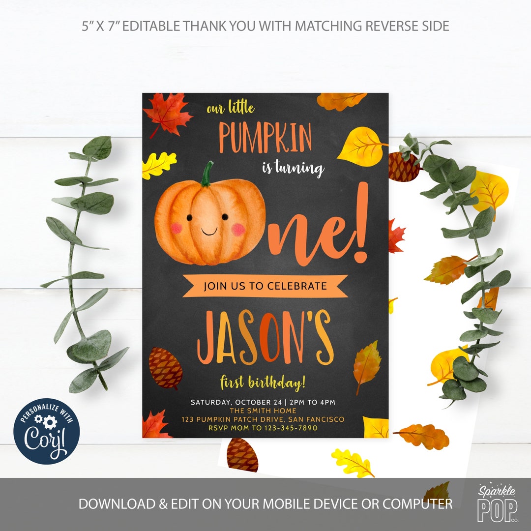 Editable Pumpkin First Birthday Invitation Little Pumpkin 1st Birthday ...