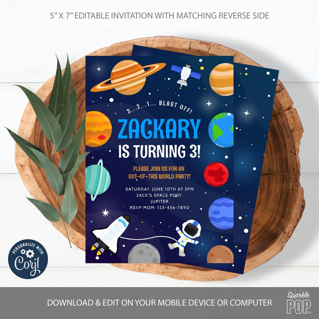 Planet Birthday Invitation Outer Space Editable Invitation Astronaut ...