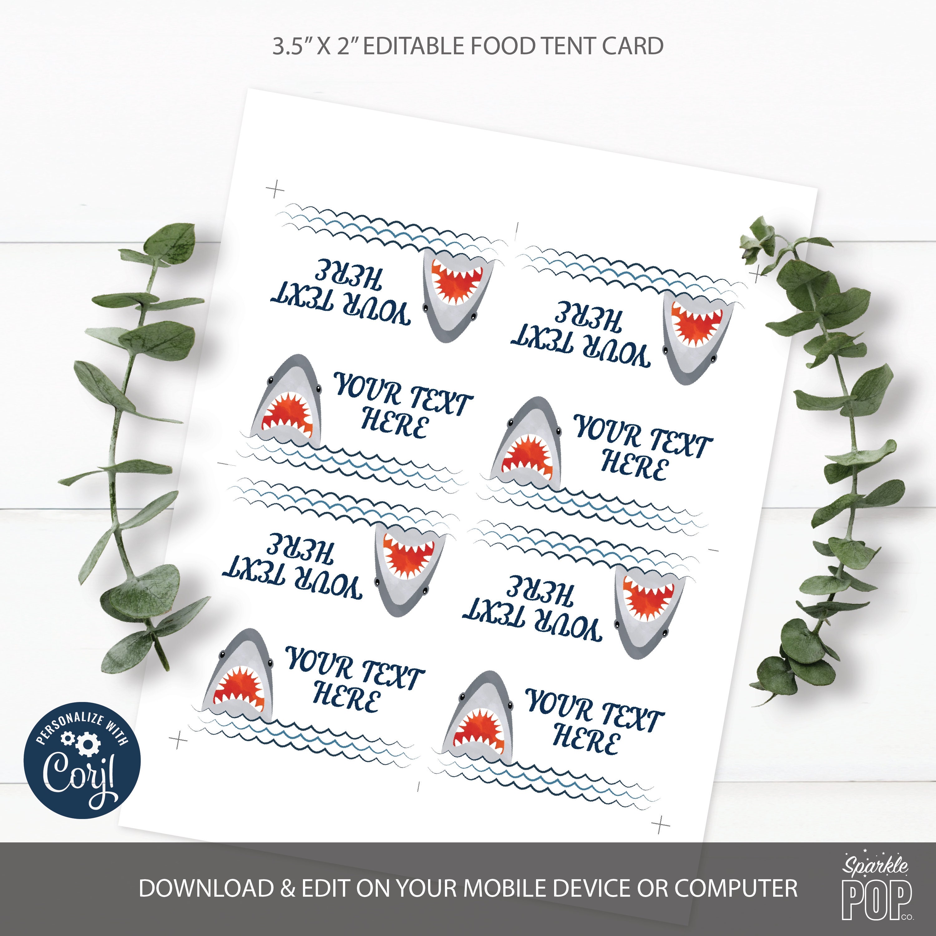 Editable Shark Food Label Shark Birthday Food Cards Tent Card Buffet ...