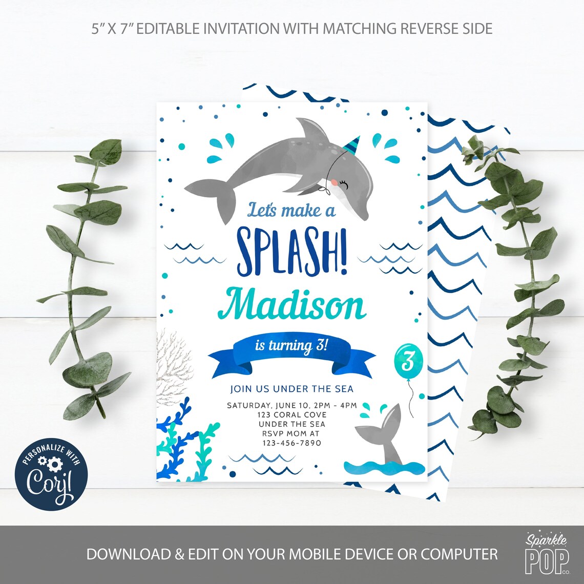 Dolphin Birthday Invitation Under the Sea Invite Dolphin Party - Etsy