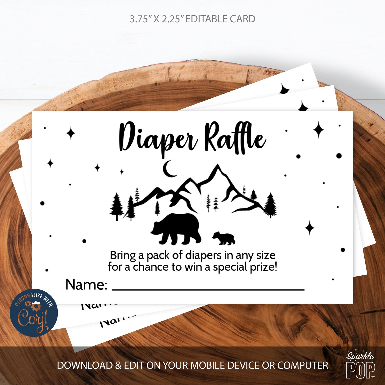 Adventure Diaper Raffle Ticket, Baby Shower Diaper Game Card, Black ...