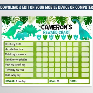 Editable Dinosaur Reward Chart, T-rex Routine Chart, Kids Chore Chart ...