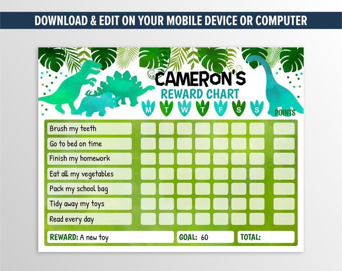 Editable Dinosaur Reward Chart for Kids, Dinosaur Routine Chart ...