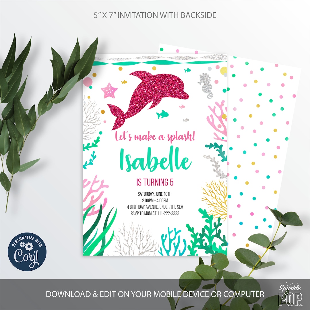 Editable Dolphin Birthday Invitation, Pink Dolphin Party, INSTANT ...