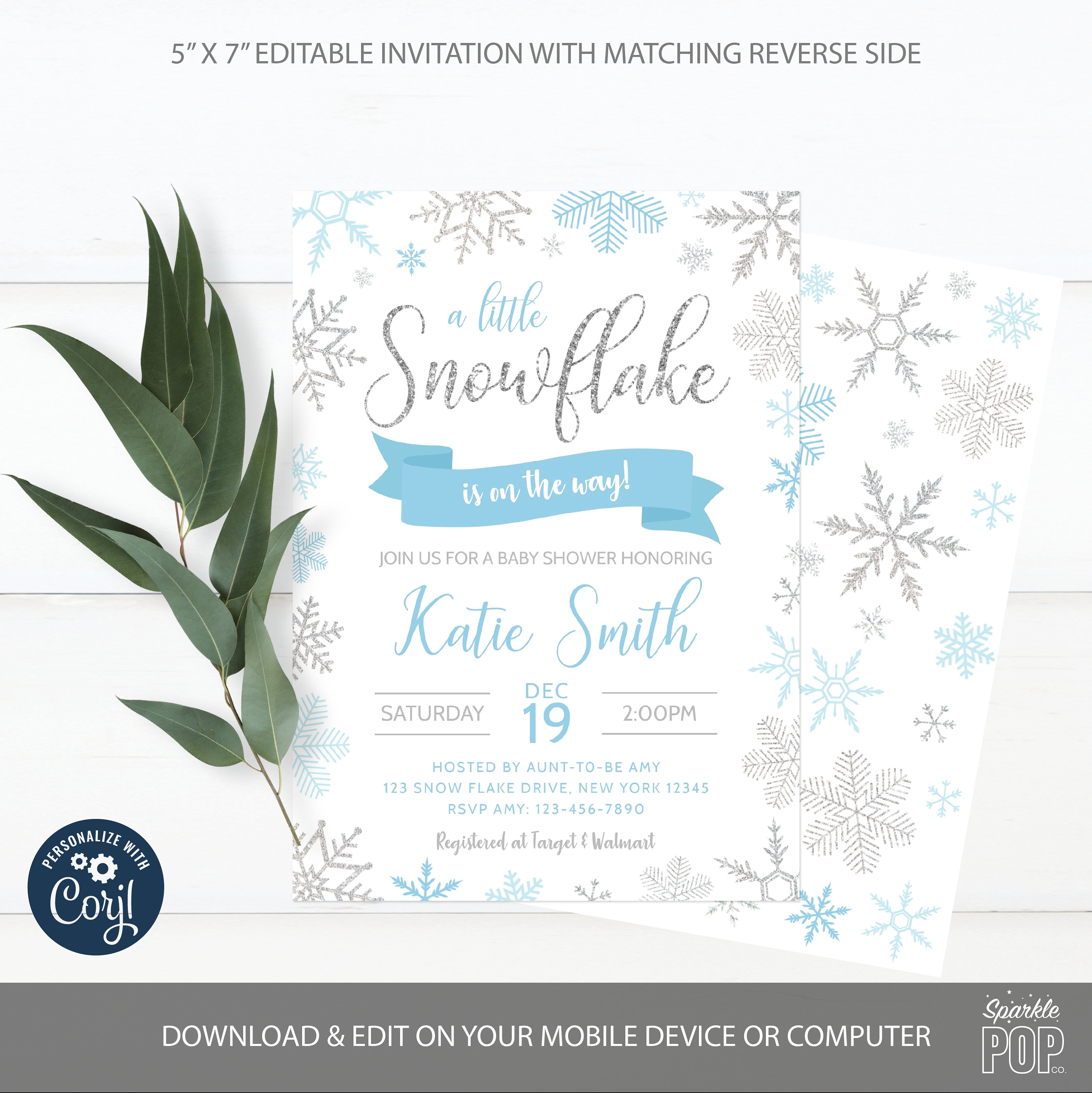 Editable Snowflake Baby Shower Invitation A Little Snowflake - Etsy