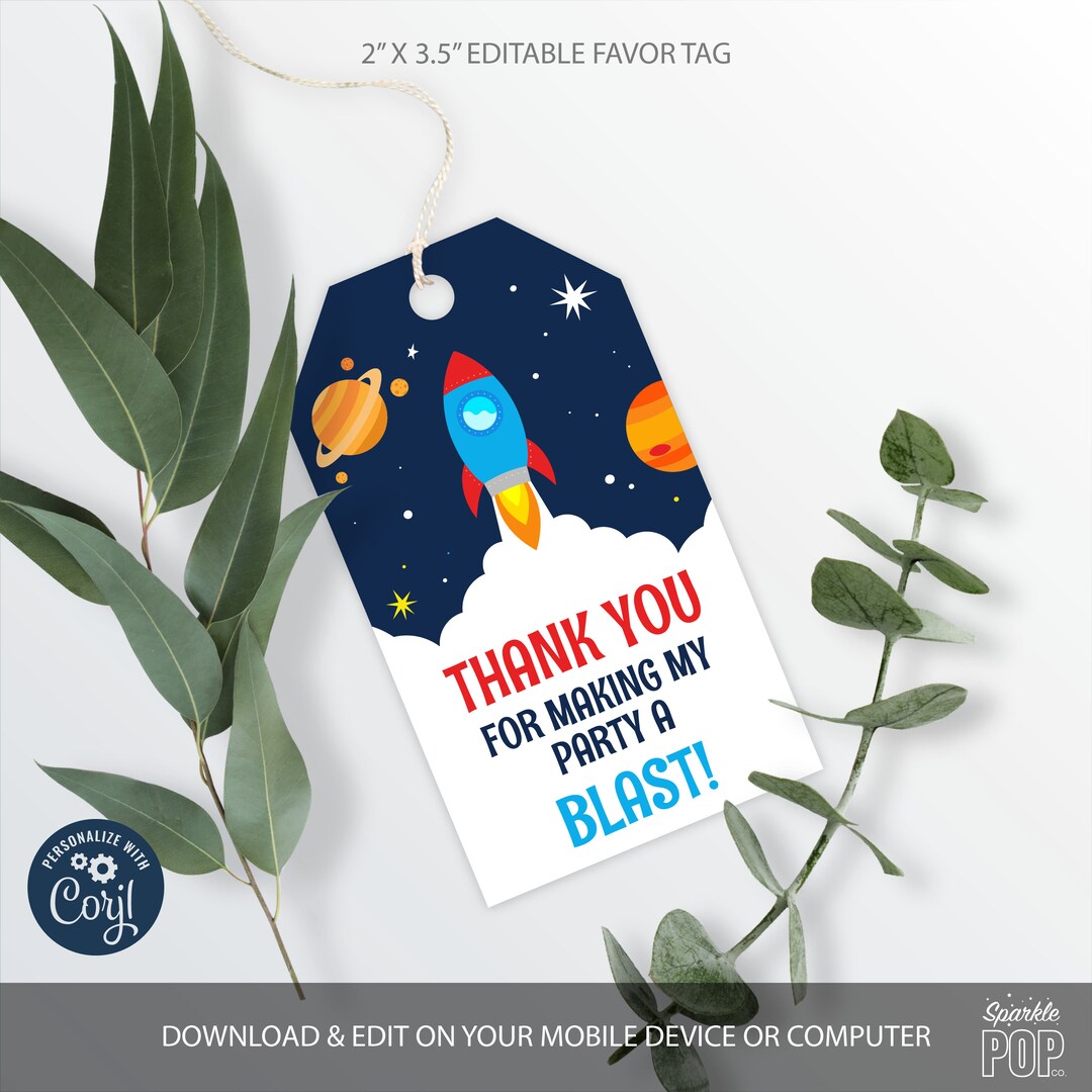 Editable Outer Space Favor Tag, Rocket Thank You Tags, Space Birthday ...