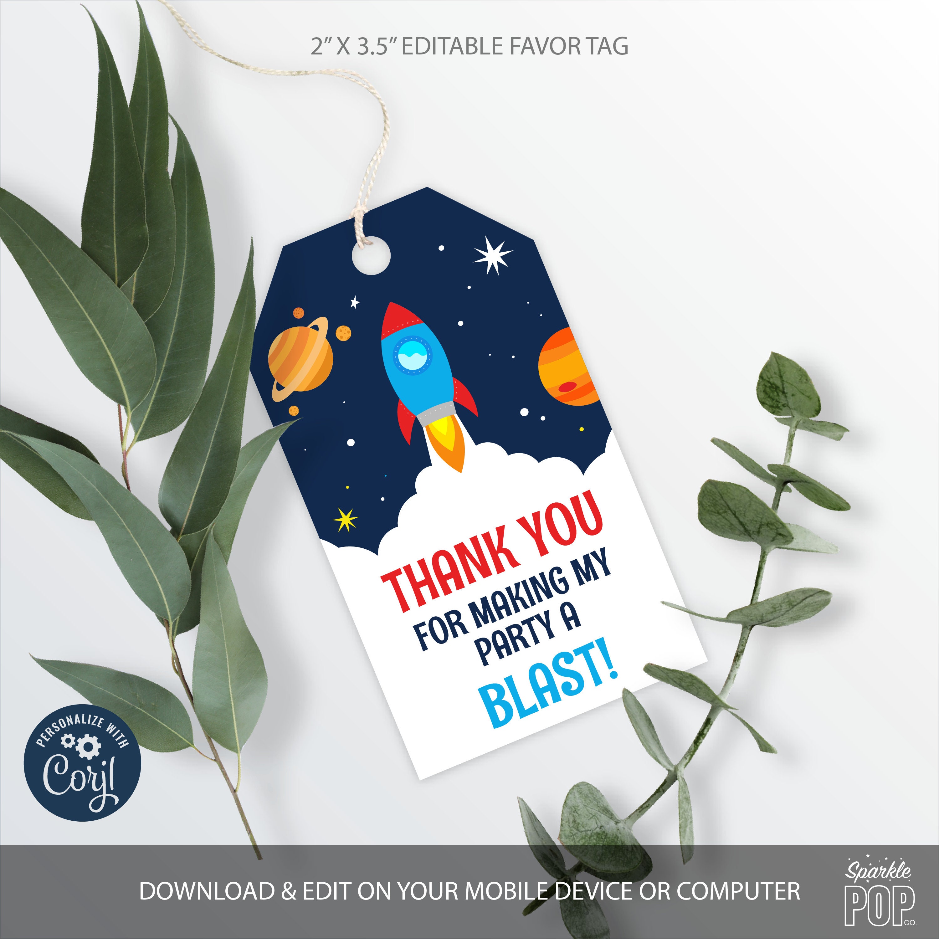 Editable Outer Space Favor Tag Rocket Thank You Tags Space - Etsy