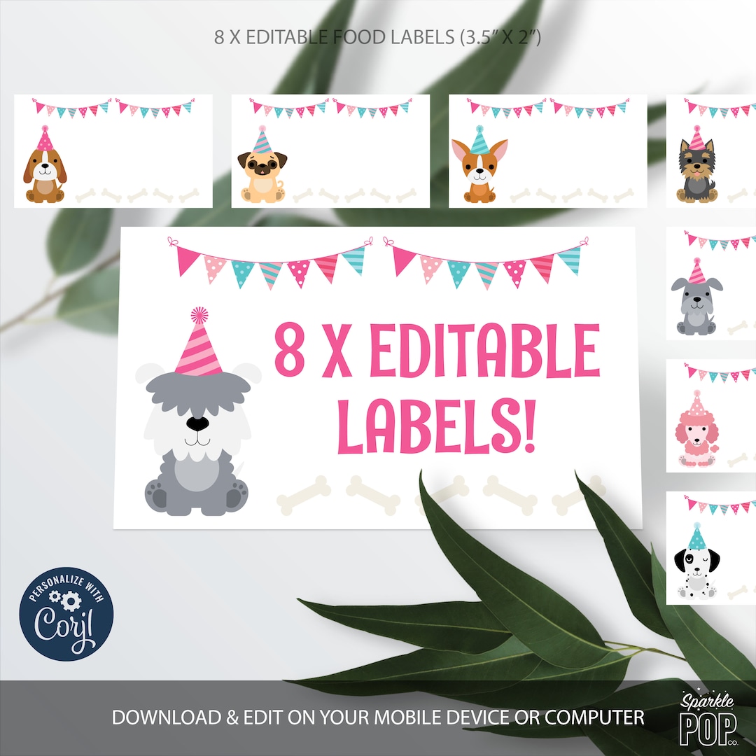 Editable Puppy Food Labels, Dog Place Card, Adopt a Puppy Tent Card ...
