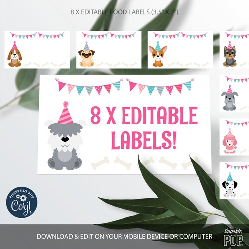 Puppy Party Tent Cards Food Labels Editable Printable Puppy - Etsy