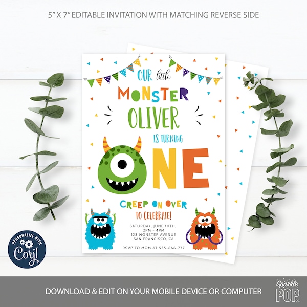 Monster 1st Birthday Invitation - Etsy