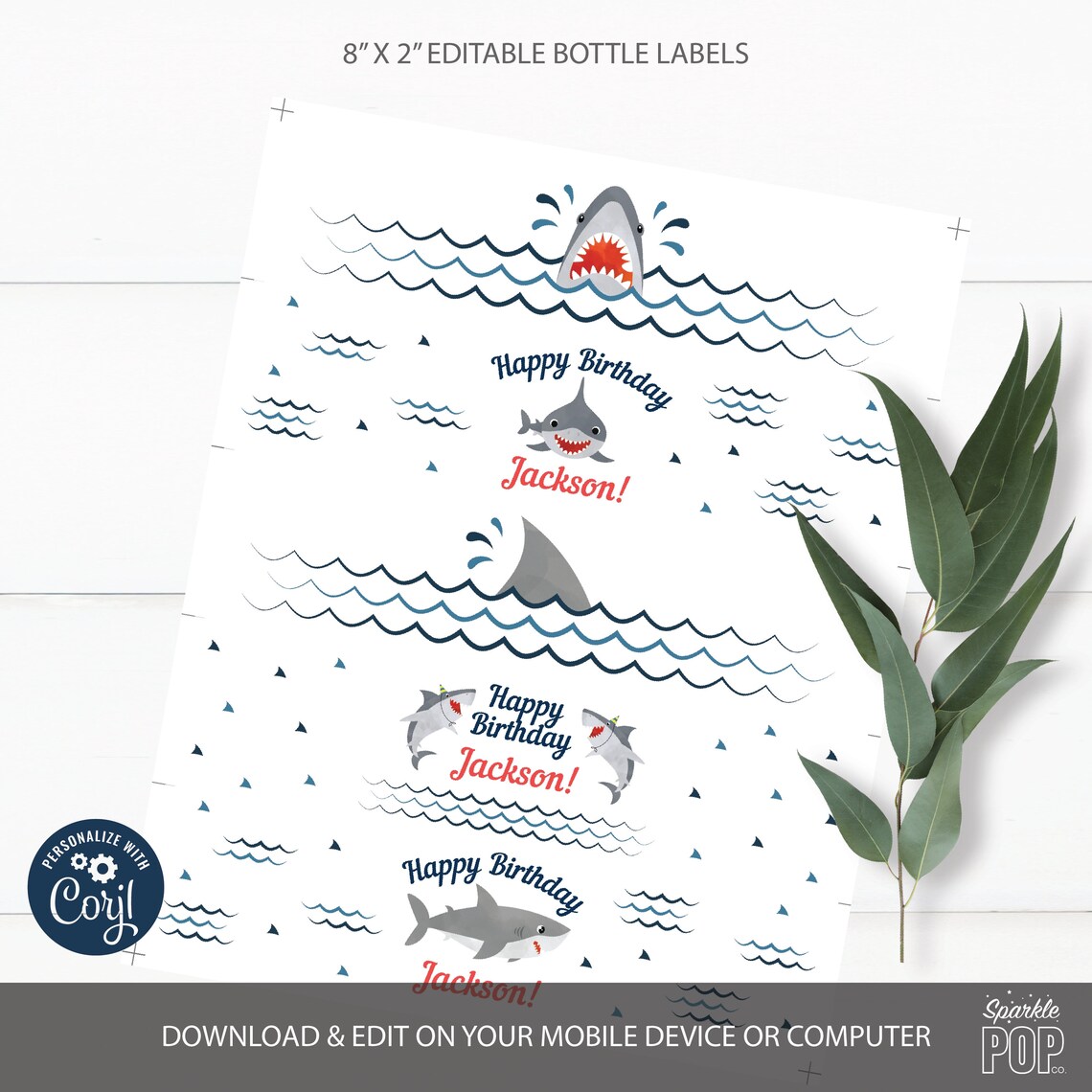 Shark Water Bottle Labels Editable Shark Bottle Labels Boy | Etsy