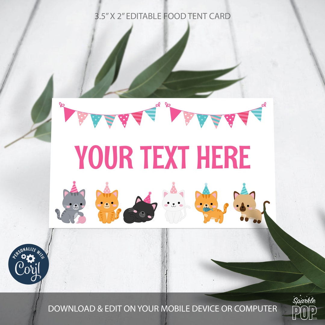 Editable Kitty Cat Food Labels Kitten Place Card Adopt a Kitten Tent ...