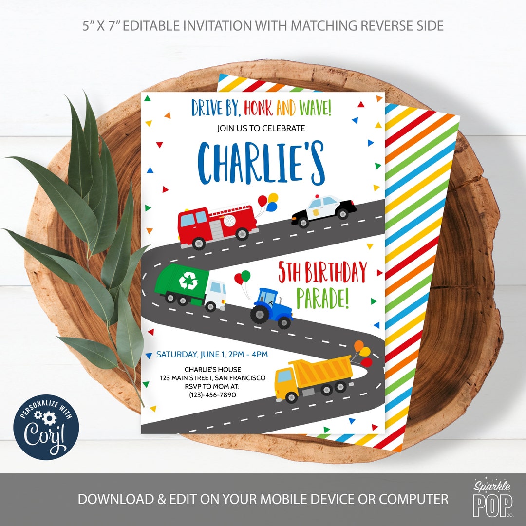 Drive by Birthday Parade Invitation, Drive Through Birthday Party ...