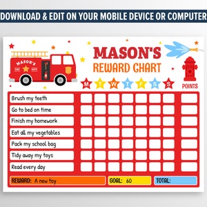 Editable Firetruck Reward Chart, Fire Truck Routine Chart, Kids Chore ...