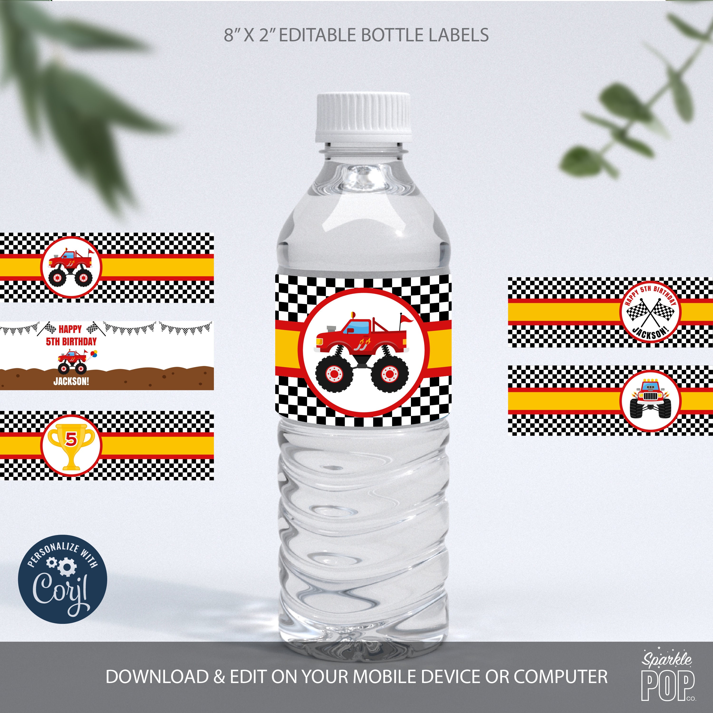 EDITABLE Monster Truck Water Bottle Labels Monster Truck Birthday Party ...