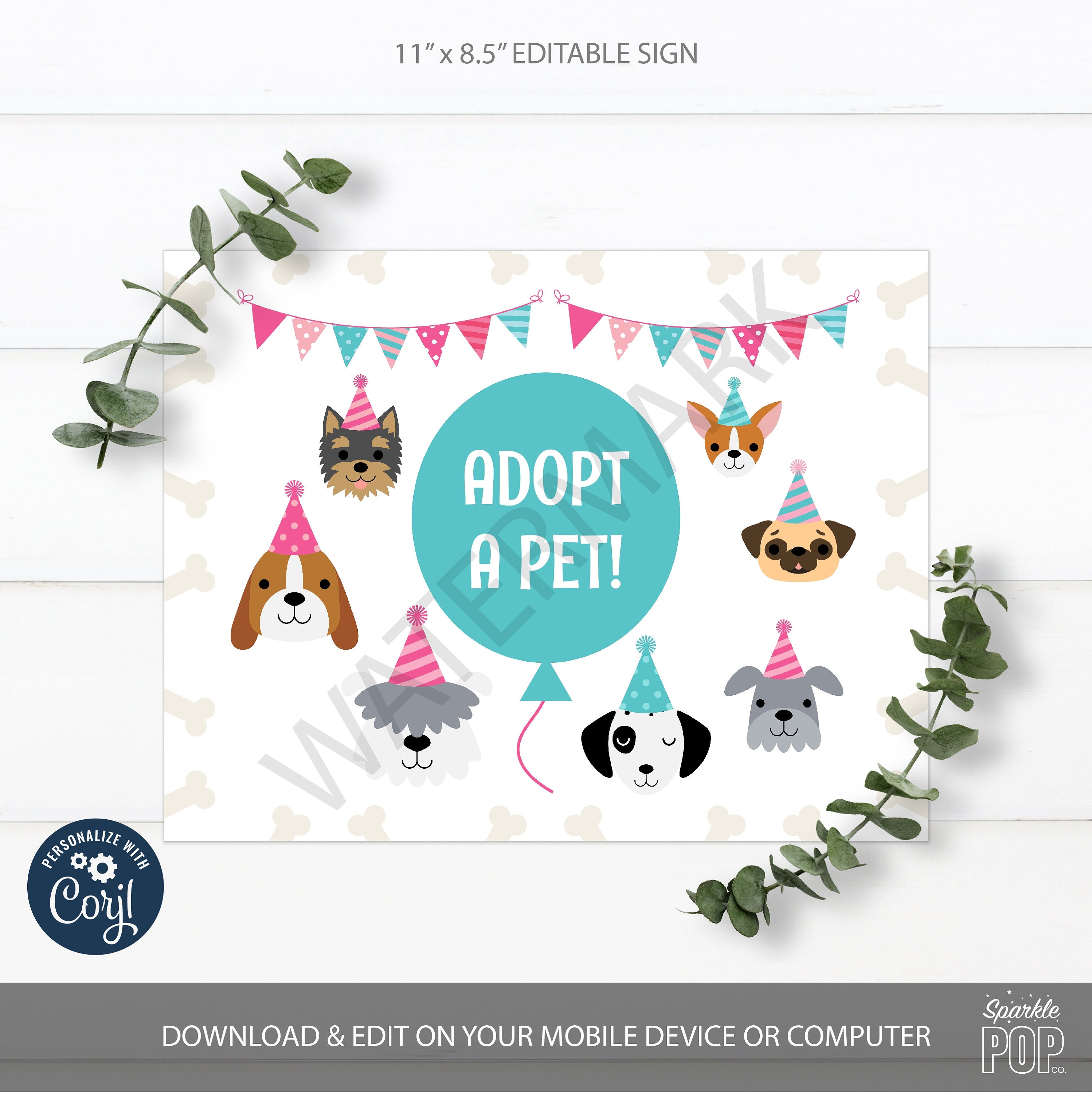 Puppy Birthday Party, Adopt a Pet Sign, Pet Adoption Certificate, 10 ...