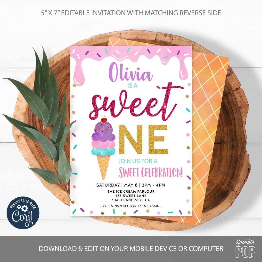 Editable Ice Cream Invitation, Ice Cream Birthday Invitation, Ice Cream ...