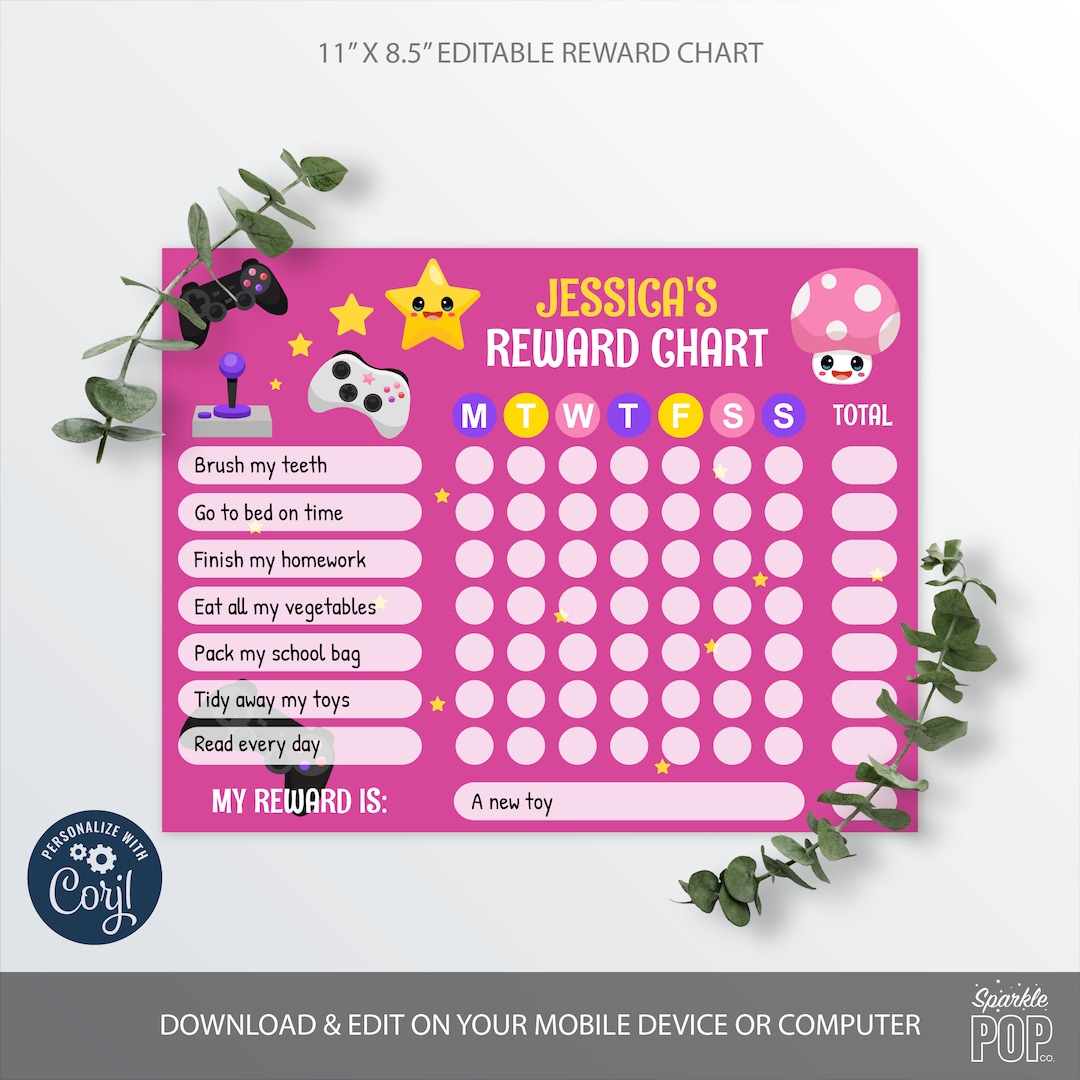 Editable Video Games Reward Chart, Gamer Routine Chart, Girl Gamer ...