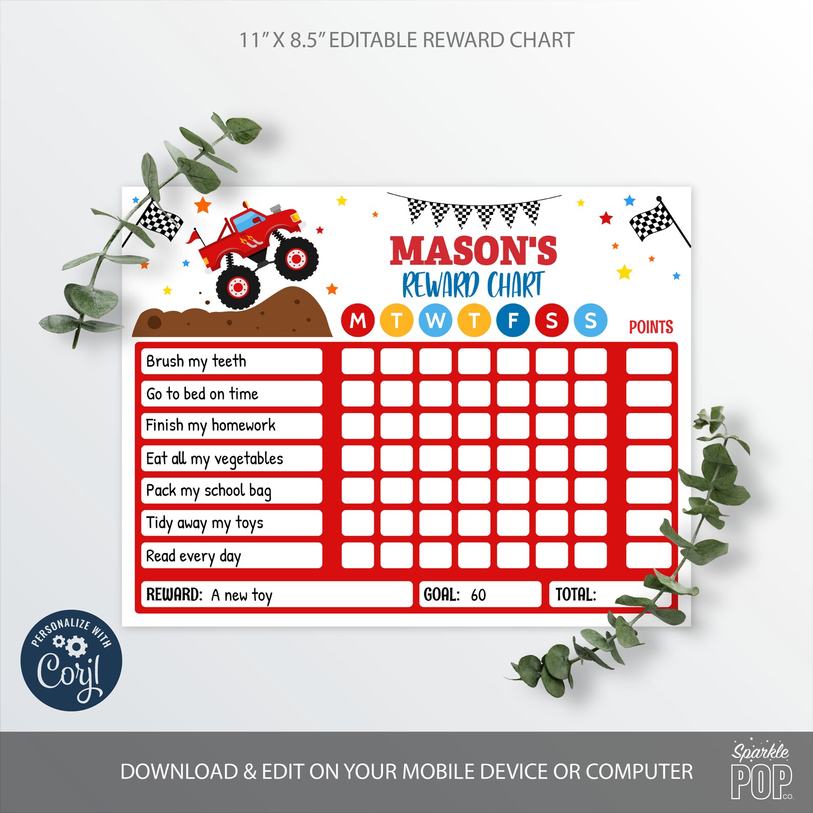 Monster Truck Reward Chart Kids Routine Chart Chore Chart - Etsy