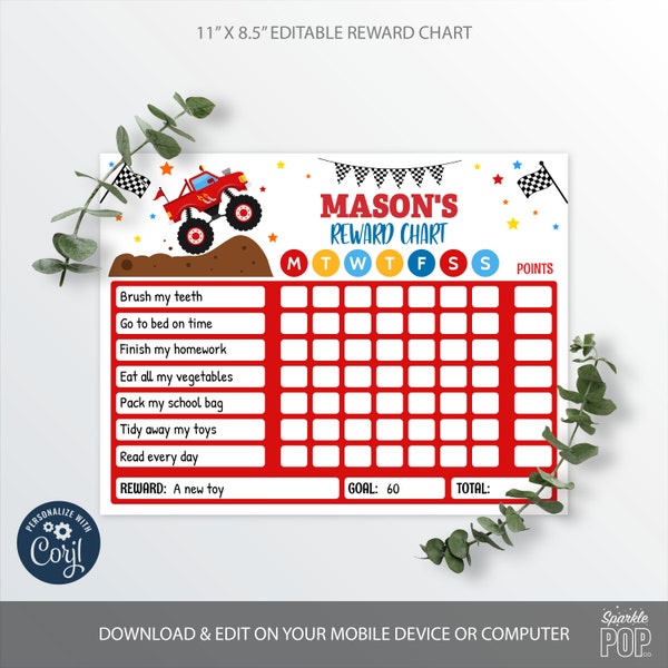 Printable Monster Truck Reward Chart - Etsy