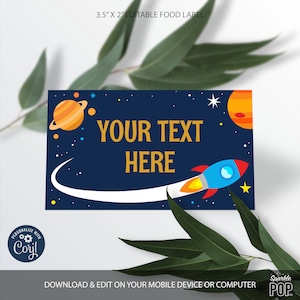 Editable Rocket Food Labels, Outer Space Place Card, Party Tent Card ...