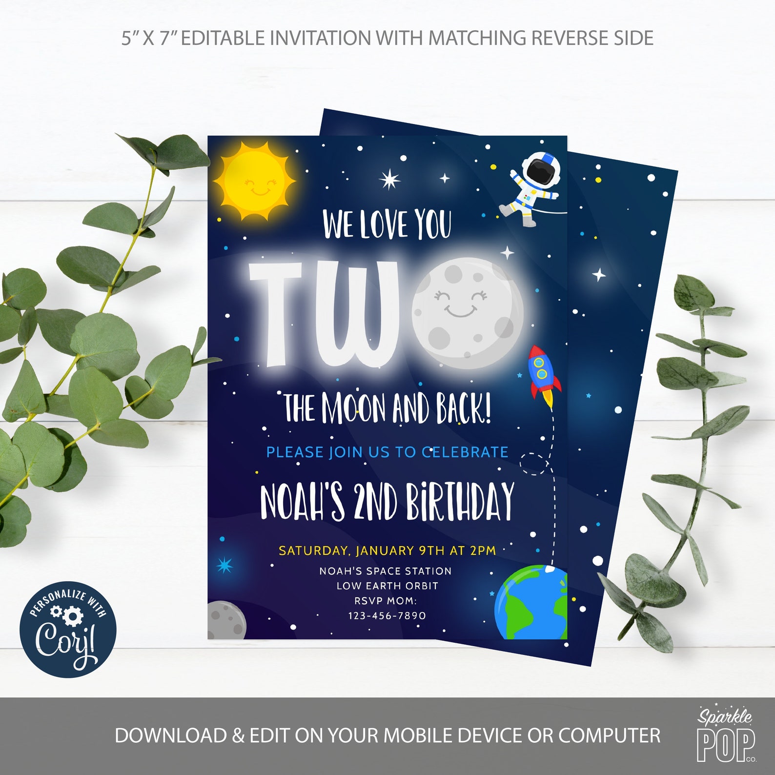 Editable Two the Moon Birthday Invitation Love You to the Moon ...