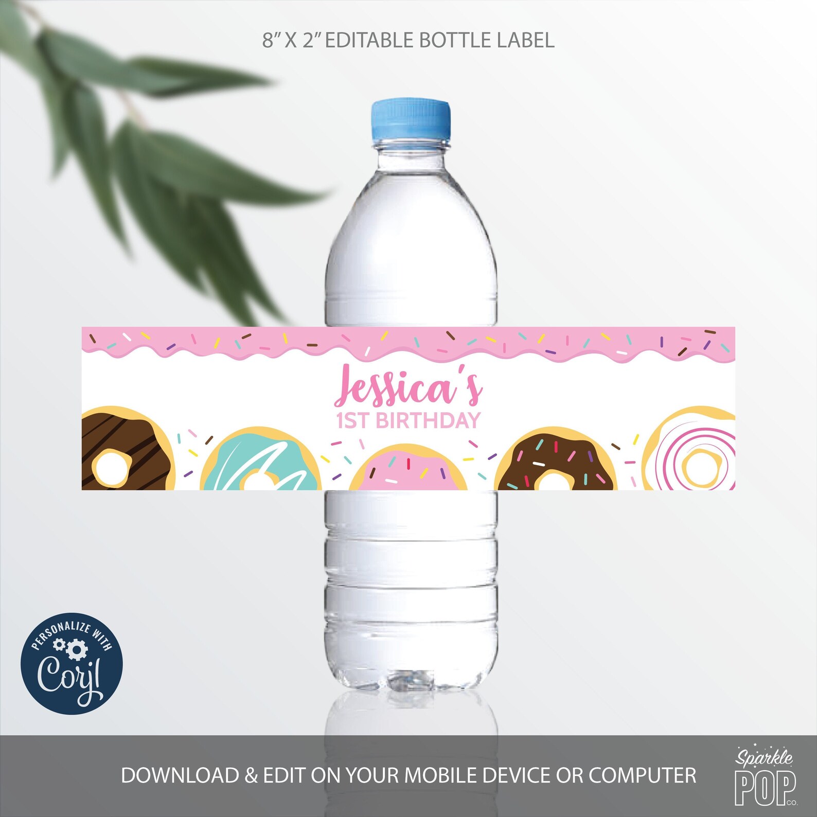 Editable Water Bottle Labels, Donut Water Bottle Label, Doughnut ...
