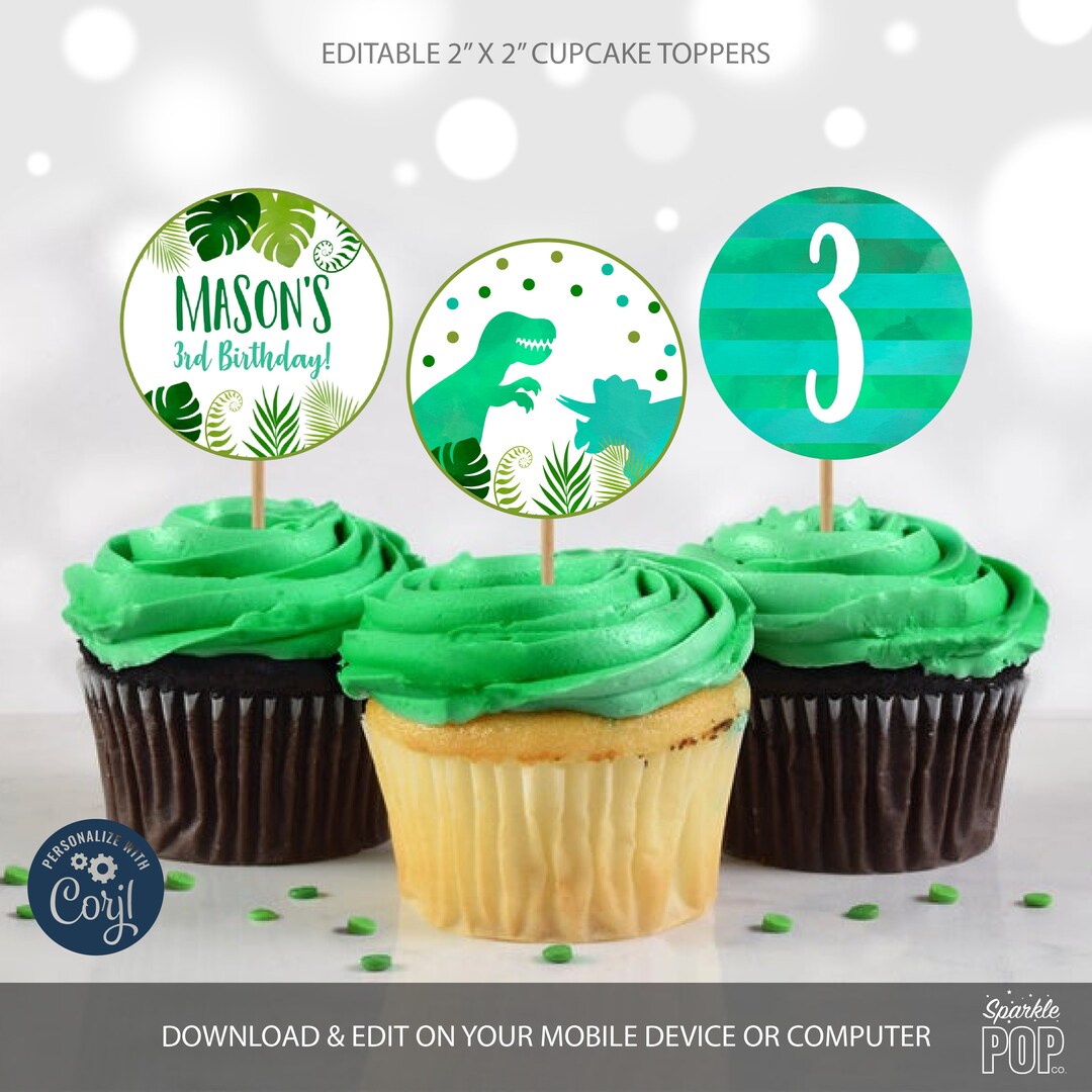 Editable Dinosaur Cupcake Toppers Favor Tags Dinosaur Birthday Party ...