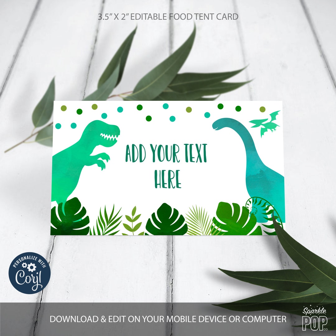 Dinosaur Food Cards Dinosaur Party Place Cards Prehistoric Dinosaur ...