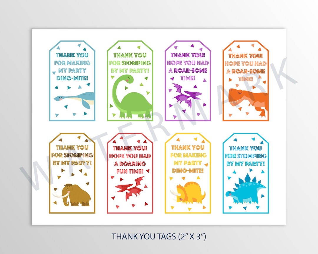 Dinosaur Favor Tags, Printable Thank You Party Tags, Instant Download ...
