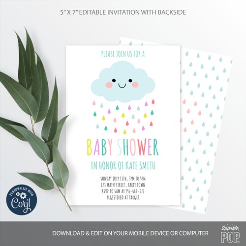 Cloud Baby Shower Invitation Baby Sprinkle Rain Drops - Etsy