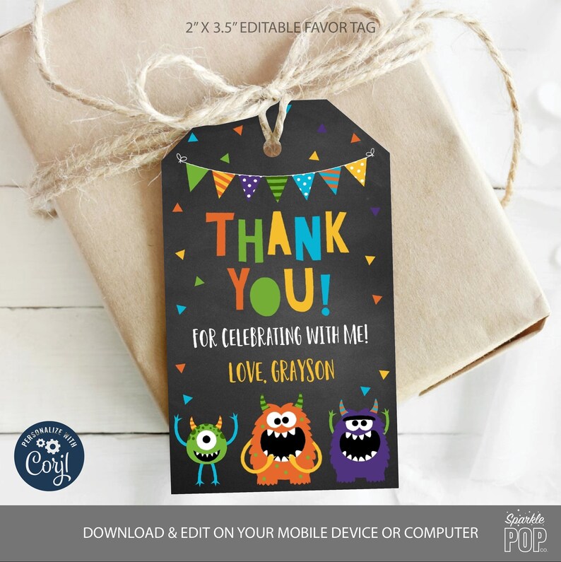 EDITABLE Little Monster Favor Tags Monsters Party Gift Tag - Etsy