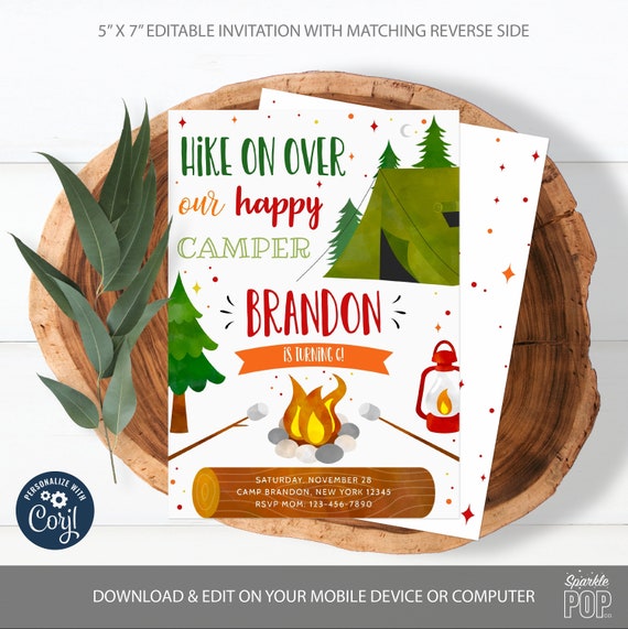 EDITABLE Camping Birthday Invitation Campfire Tent Camp Out | Etsy