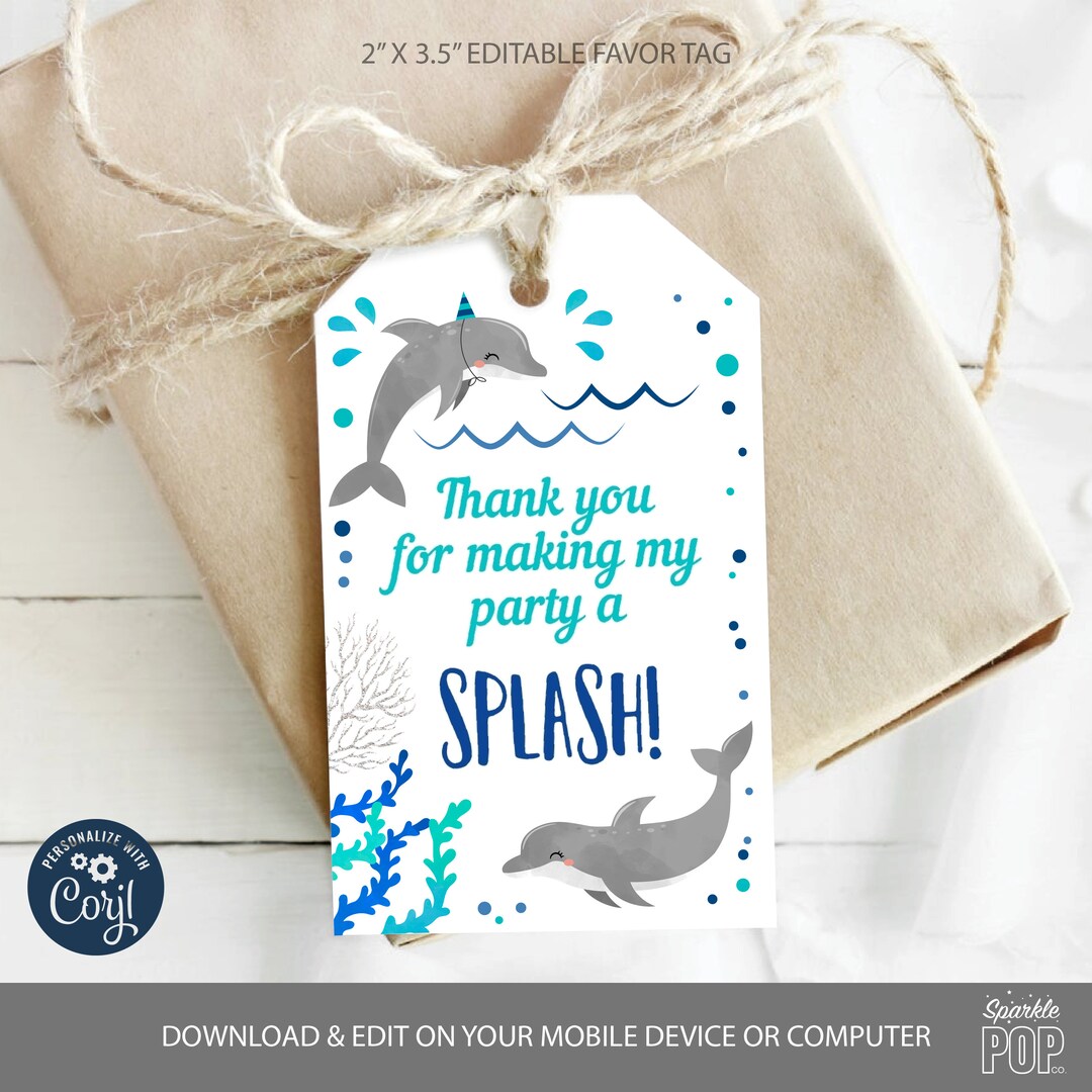Dolphin Birthday Favor Tags Thank You Gift Tags Under the Sea Birthday ...