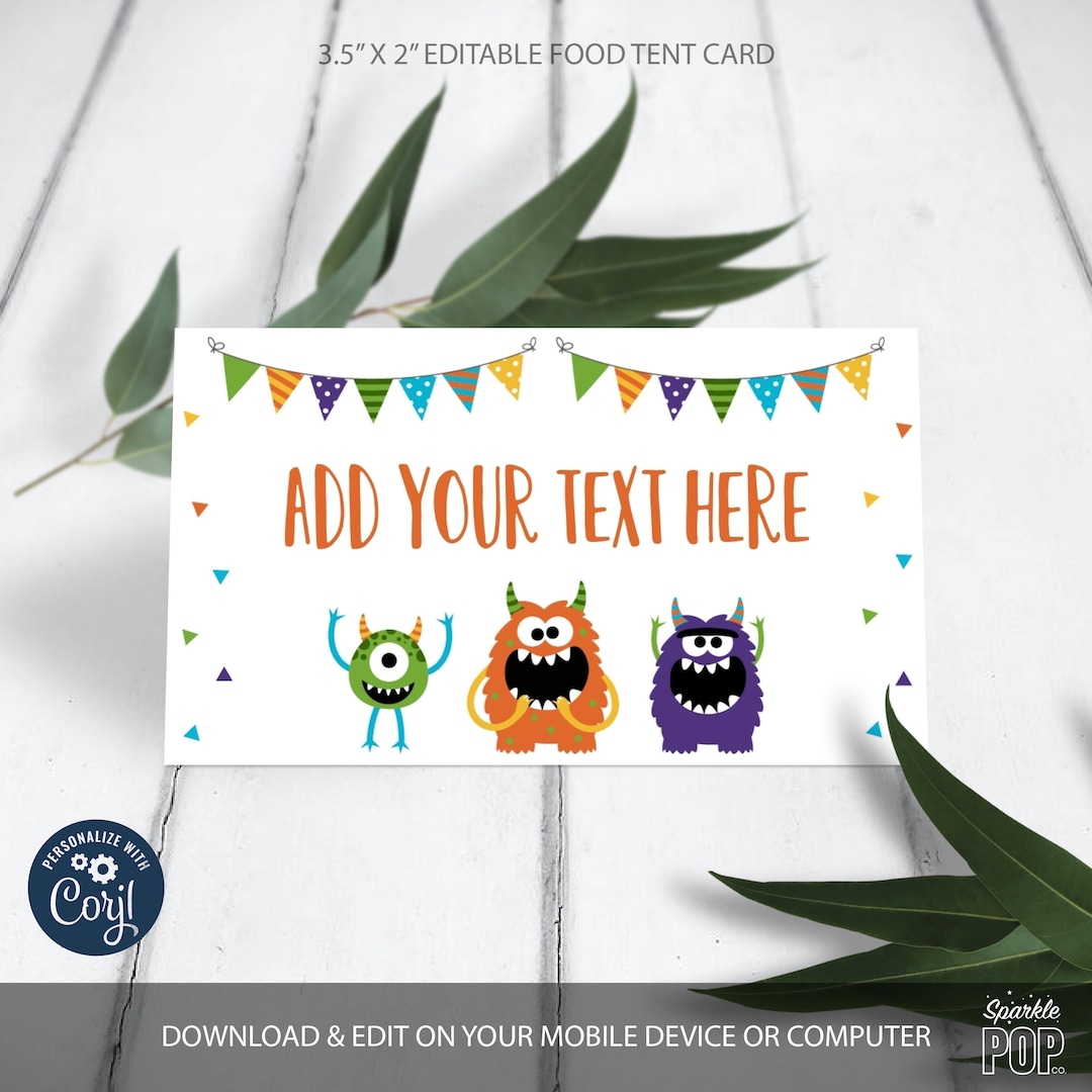 EDITABLE Little Monster Birthday Food Cards Monster Buffet Cards ...