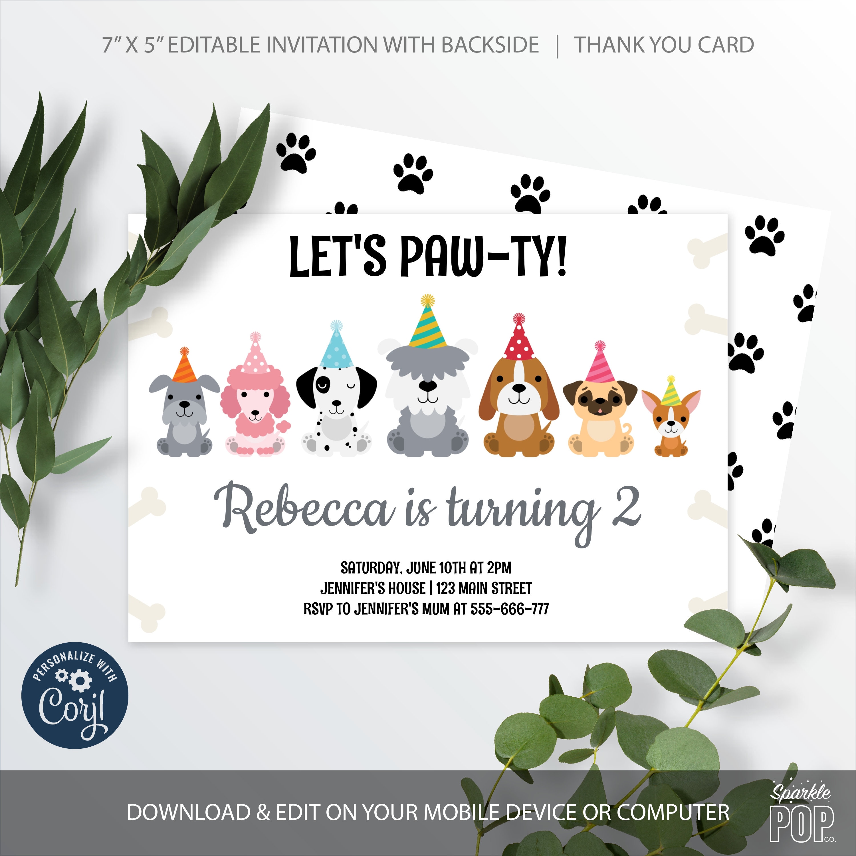 Dog Birthday Invitation Puppy Party Editable Invitation - Etsy