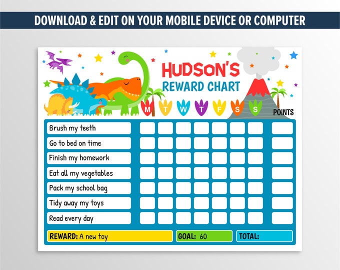 Editable Dinosaur Reward Chart for Kids, Dinosaur Routine Chart ...