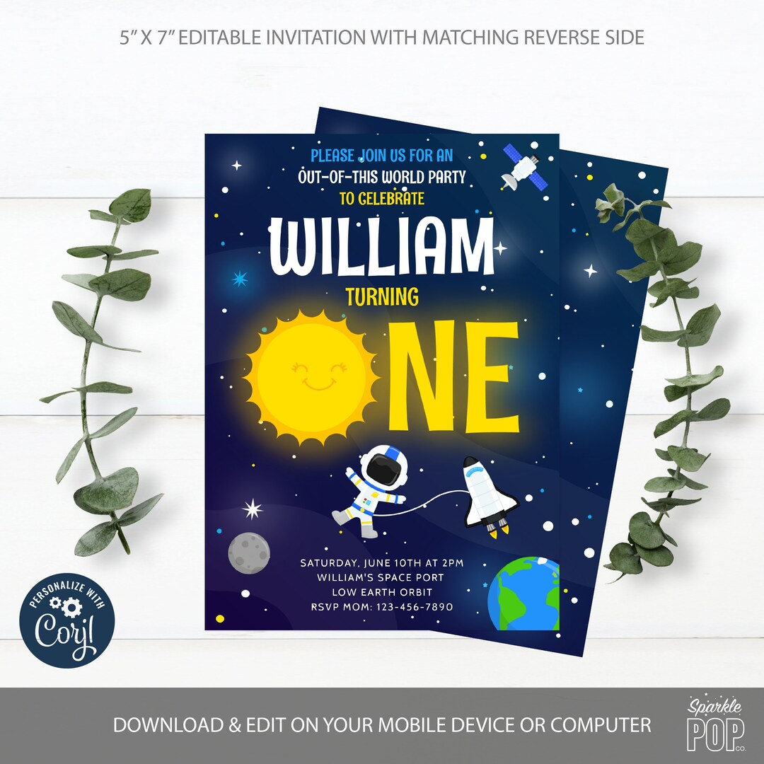 EDITABLE Espacio Primera Invitación de Cumpleaños Astronauta Primer ...