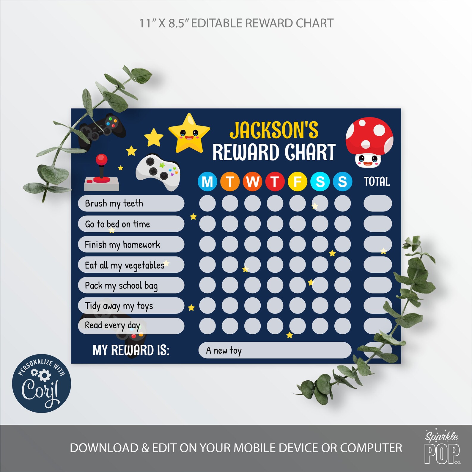 Editable Video Games Reward Chart, Gamer Routine Chart, Console ...
