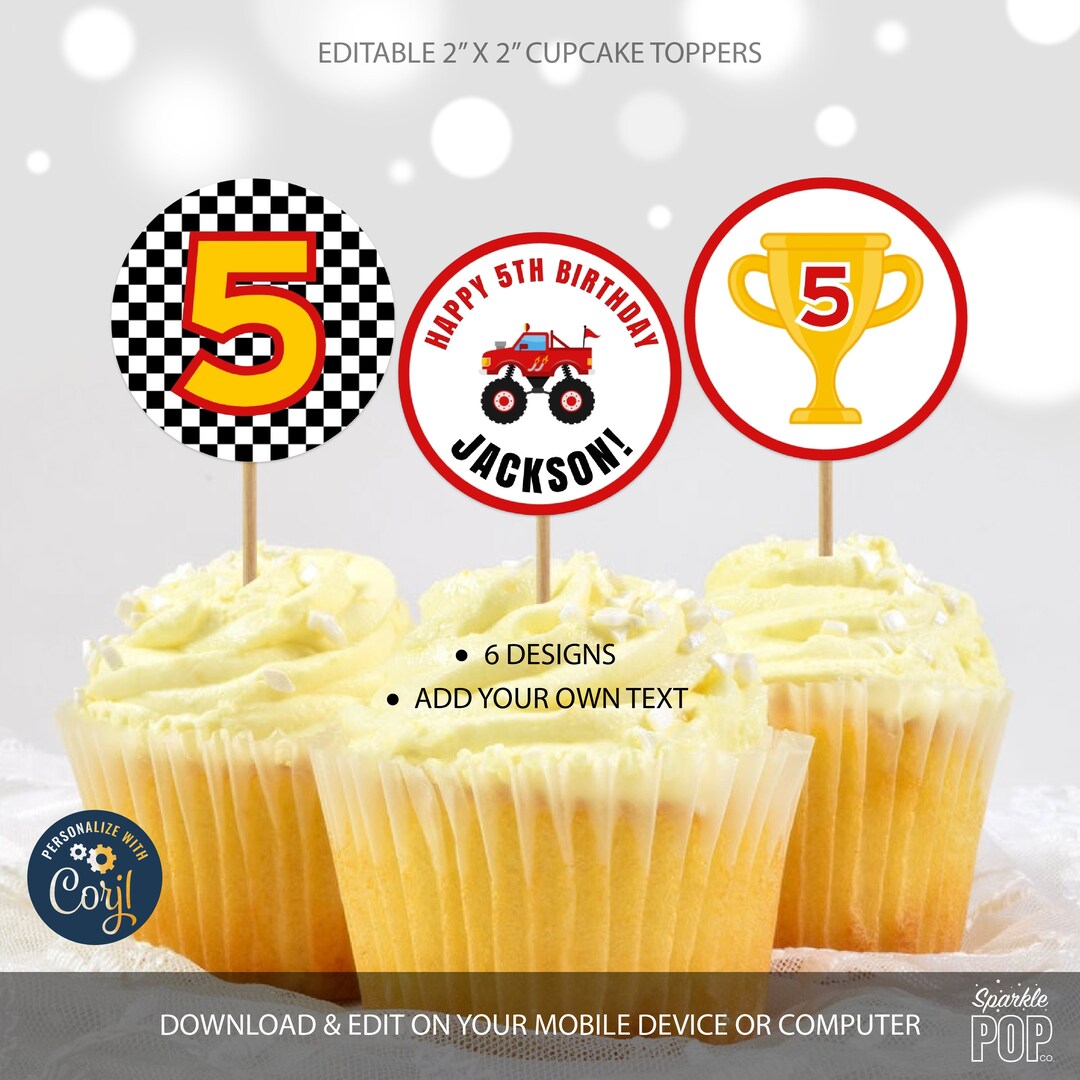 EDITABLE Monster Truck Cupcake Toppers Monster Bash Printable Badges ...