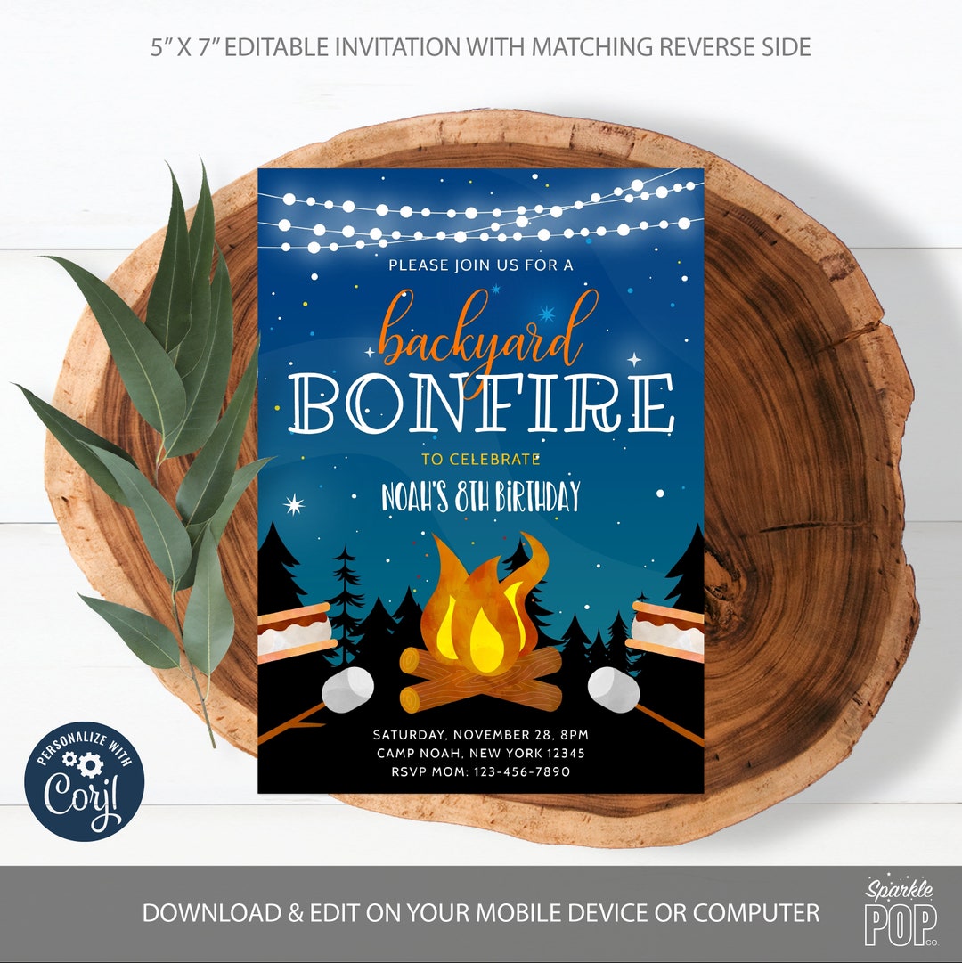 Backyard Bonfire Birthday Invitation Camping Party Campfire Tent Camp ...