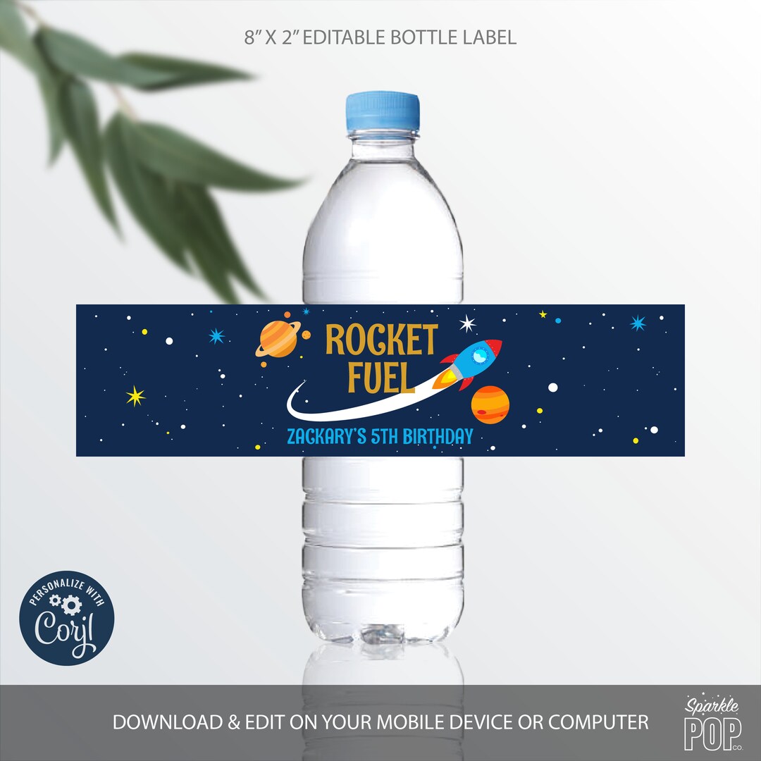 Editable Outer Space Water Bottle Labels, Rocket Fuel Space Label ...