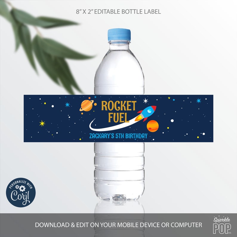 Editable Outer Space Water Bottle Labels, Rocket Fuel Space Label ...