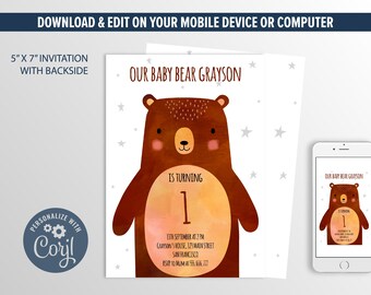 Bear Birthday Invitation Teddy Bear Invitation Our Little - Etsy