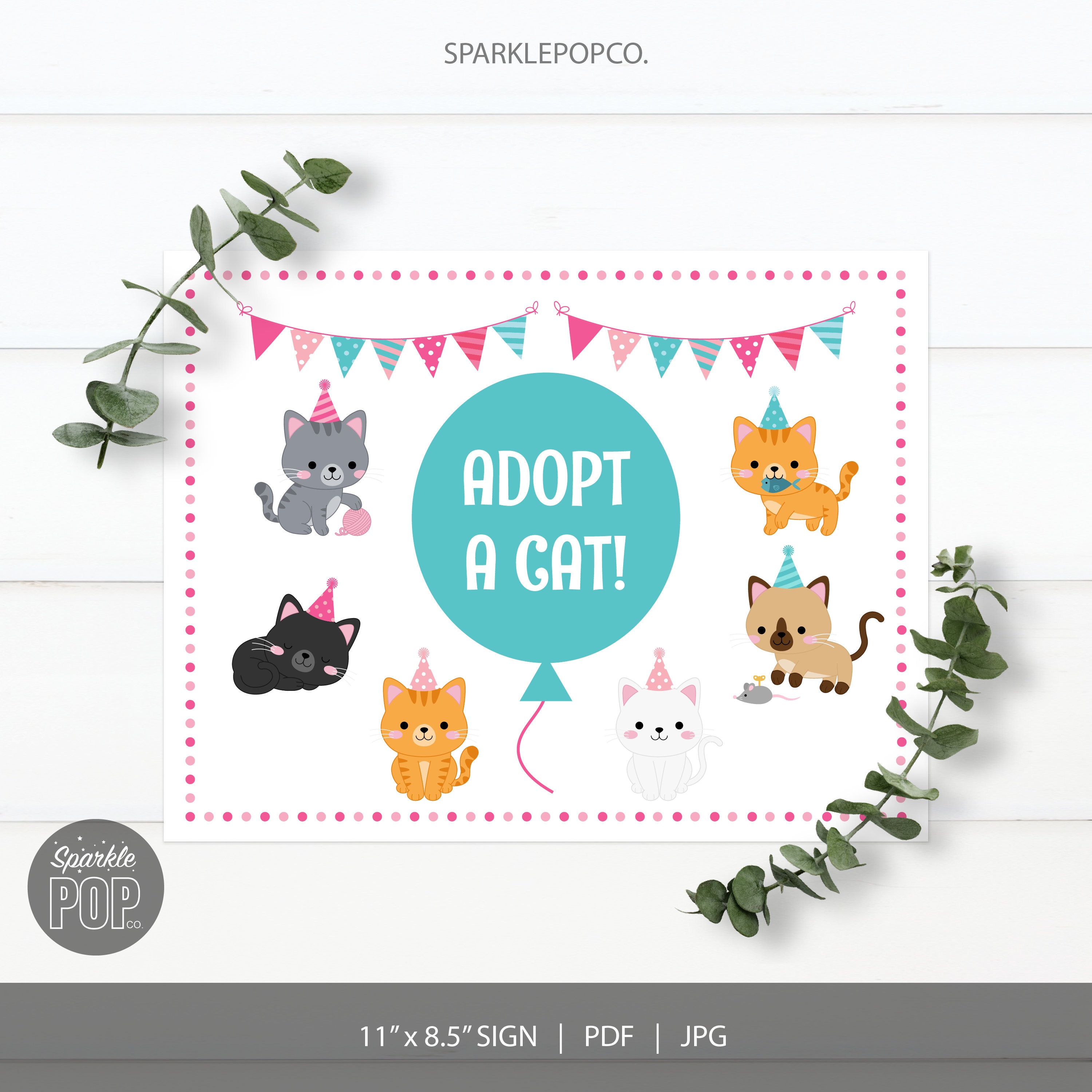 Pet Adoption Party Adopt a Cat Kitten Kitty Birthday Printable Signs ...
