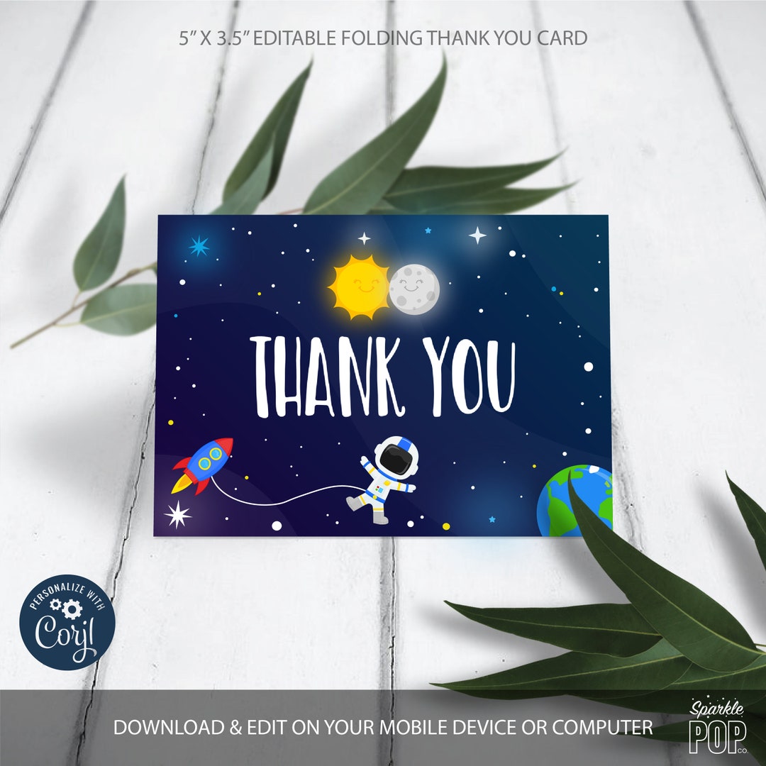 EDITABLE Space Thank You Card Outer Space Baby Shower Folding Thank You ...