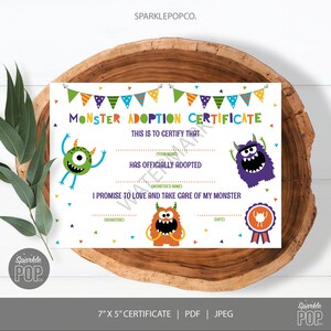 Adopt a Monster Certificate and Sign Monster Adoption Certificate ...