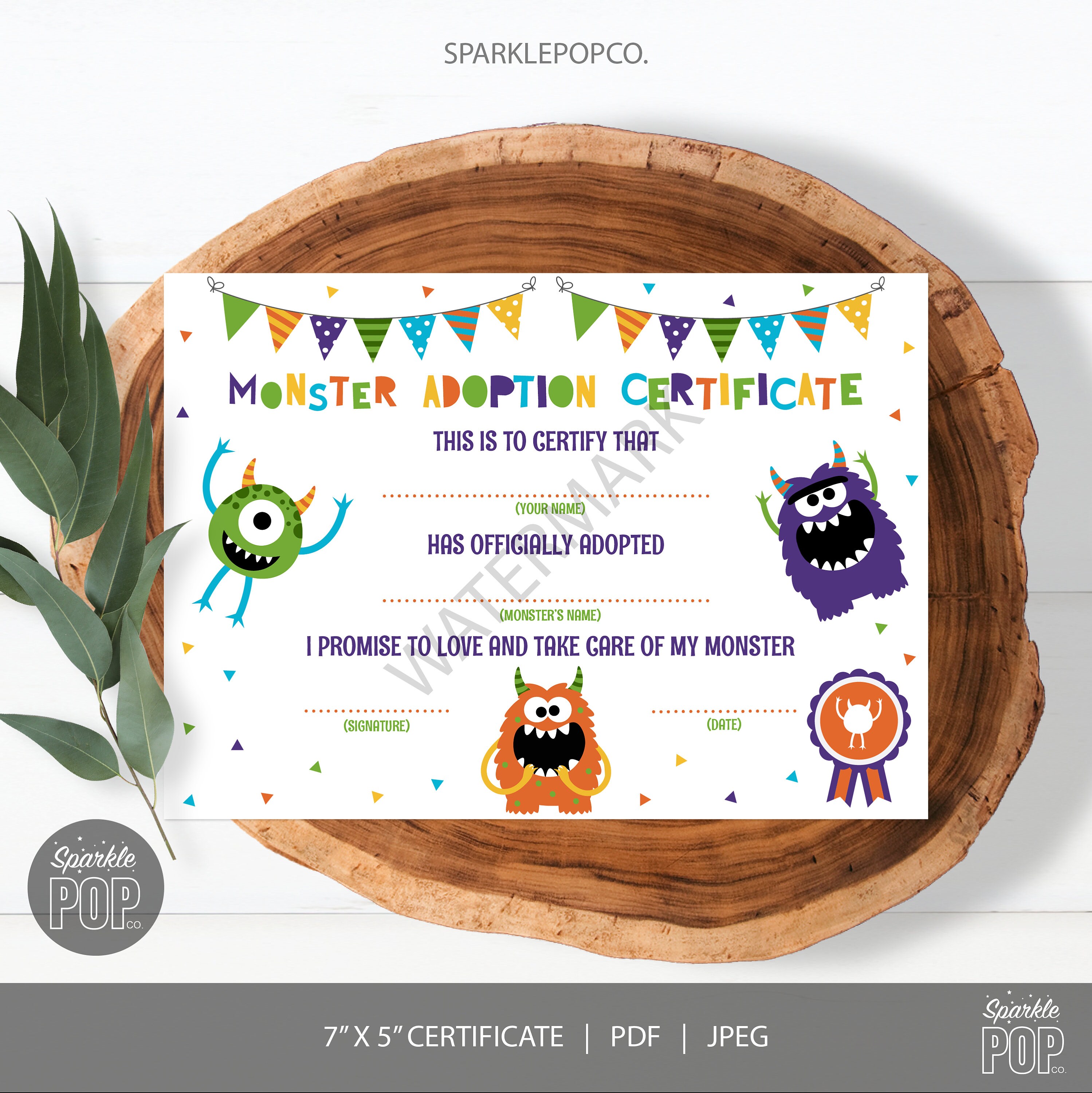 Adopt a Monster Certificate and Sign Monster Adoption Certificate ...